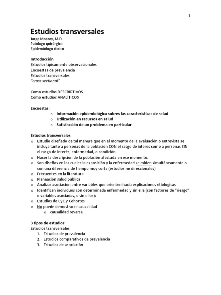 Estudios Transversales-Epidemiologìa | PDF | Muestreo (Estadísticas ...