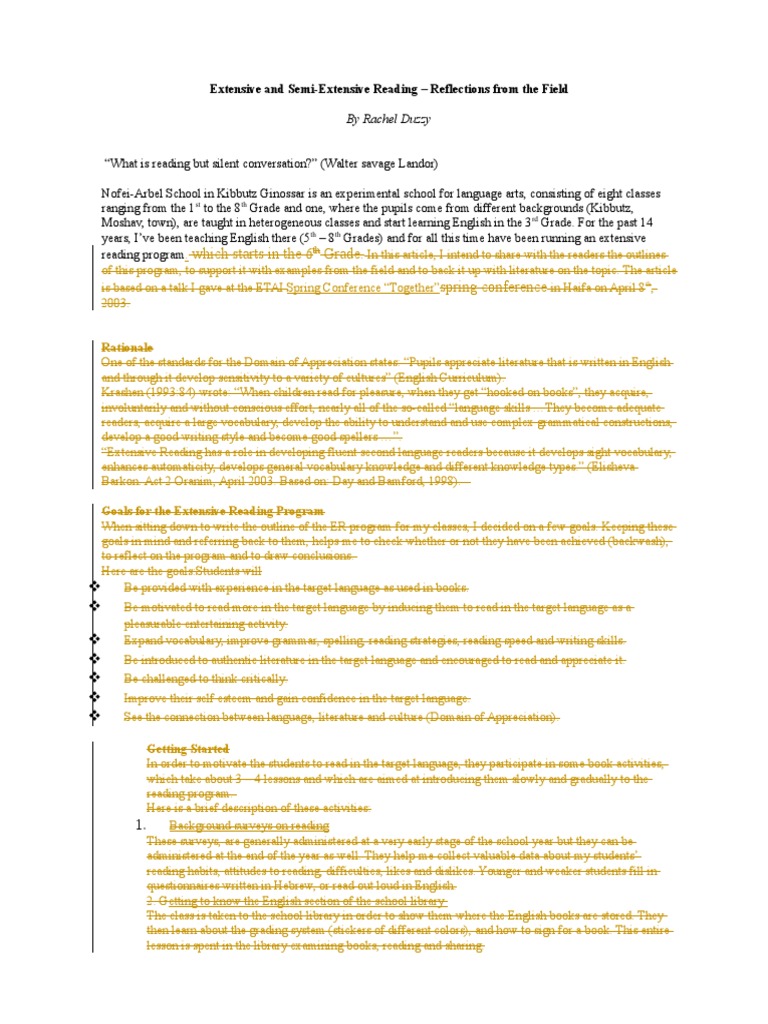 Extensive Reading | PDF | Reading (Process) | Reading Comprehension