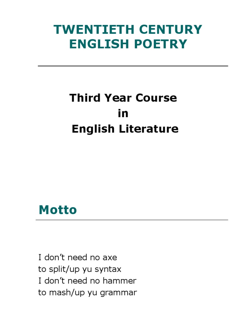 Twentieth Century English Poetry: Third Year Course in English ...