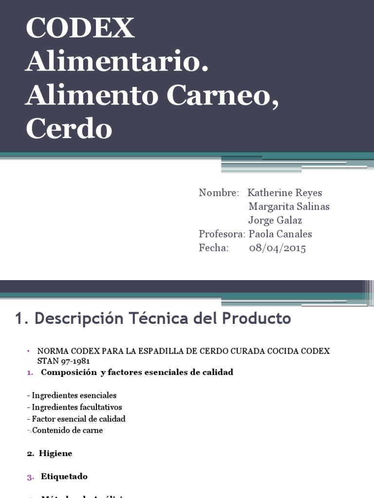 CODEX Alimentario - Carne de Cerdo | PDF | Carne | Alimentos