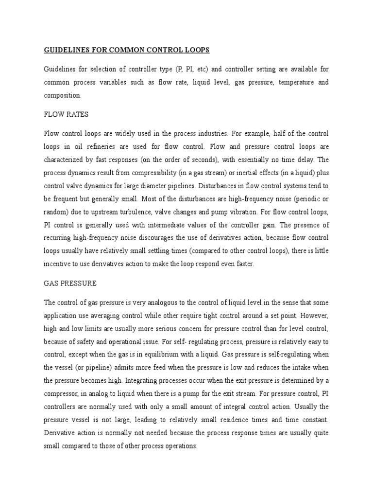 Guidelines For Common Control Loops | PDF | Control System | Gases