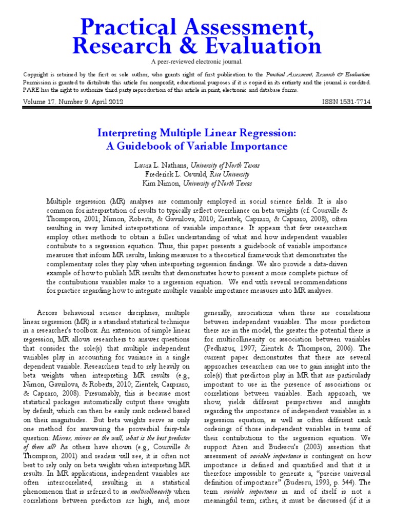 Interpreting Multiple Regression | PDF | Regression Analysis | Correlation And Dependence