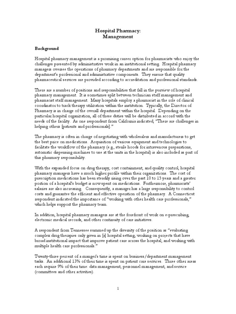 Hospital Pharmacy Management Overview | PDF | Pharmacy | Hospital