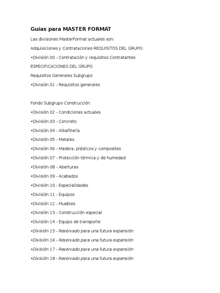 Guías para Master Format | PDF | Liderazgo en Energía y Diseño ...