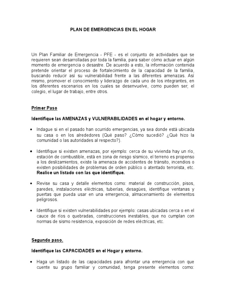 Plan de Emergencias | PDF | Primeros auxilios | Agua