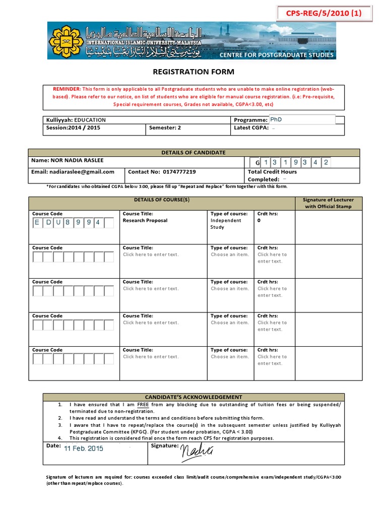 Registration IIUM | PDF | Postgraduate Education | Social Institutions