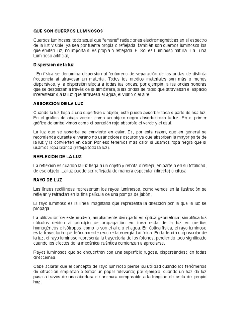 Que Son Cuerpos Luminosos | PDF | Ligero | Reflexión (Física)