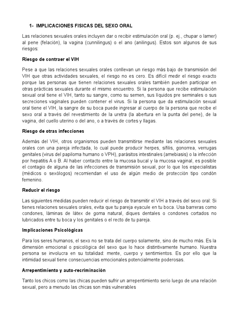 Riesgos Físicos y Psicológicos del Sexo Oral | PDF | Sexo anal ...