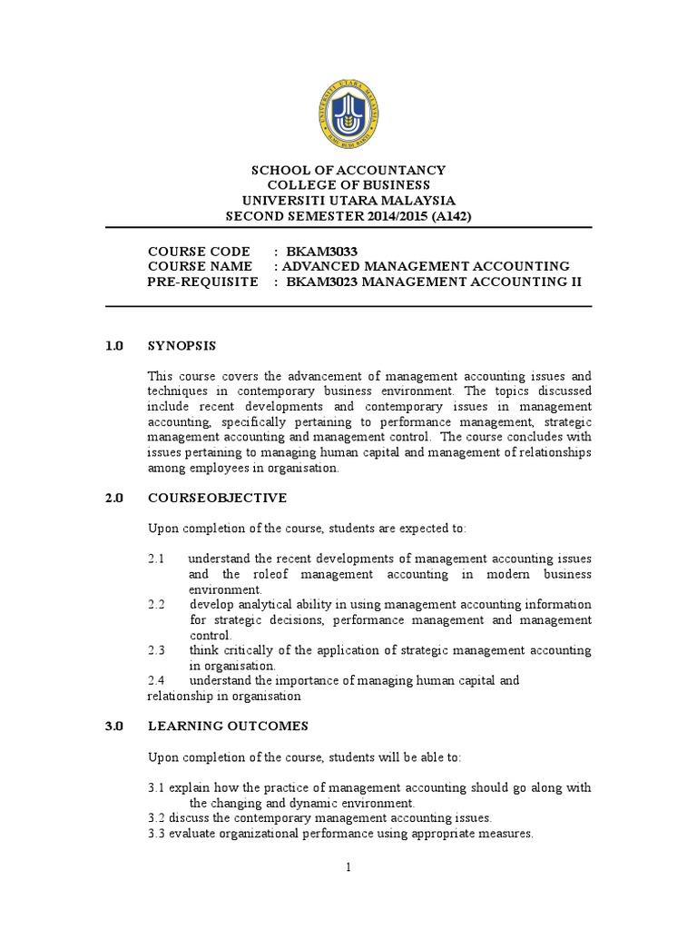Syllabus Bkam 3033 | Download Free PDF | Management Accounting ...