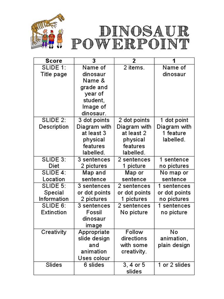 Dinosaur PowerPoint Project Guide | PDF