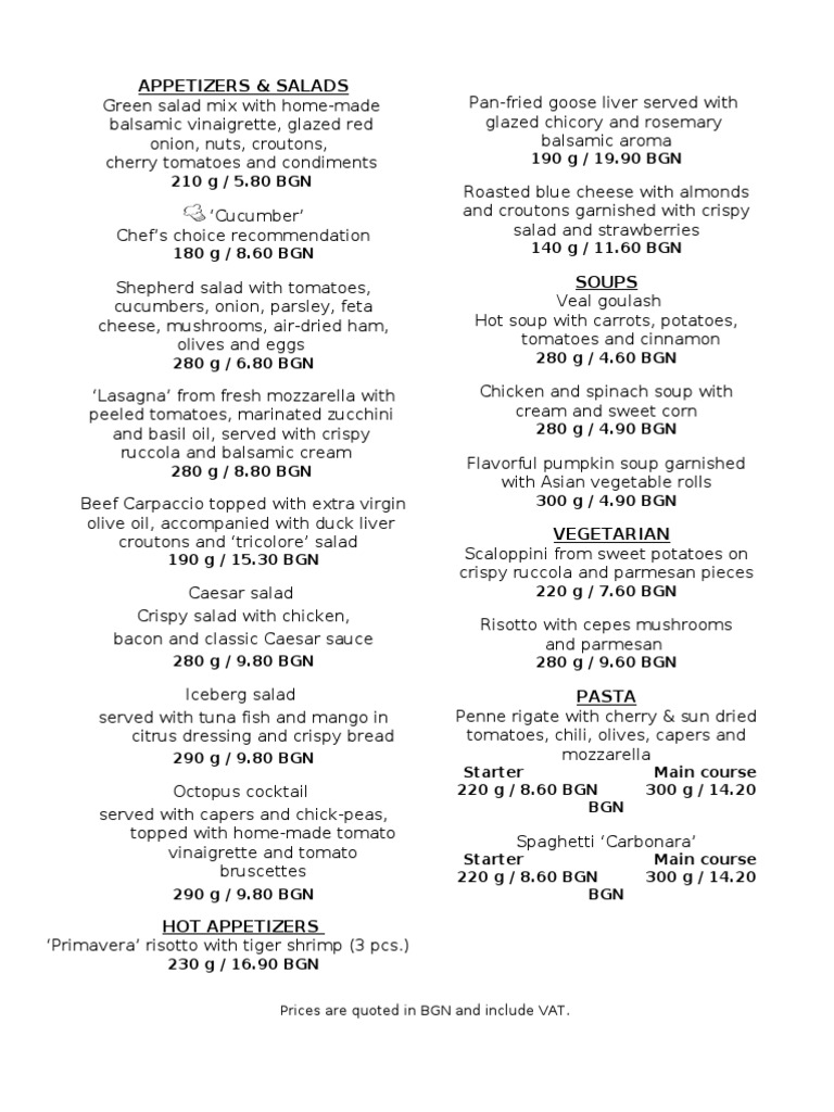 Restaurant Menu - Metropolitan Hotel Sofia, Bulgaria | Salad | European ...