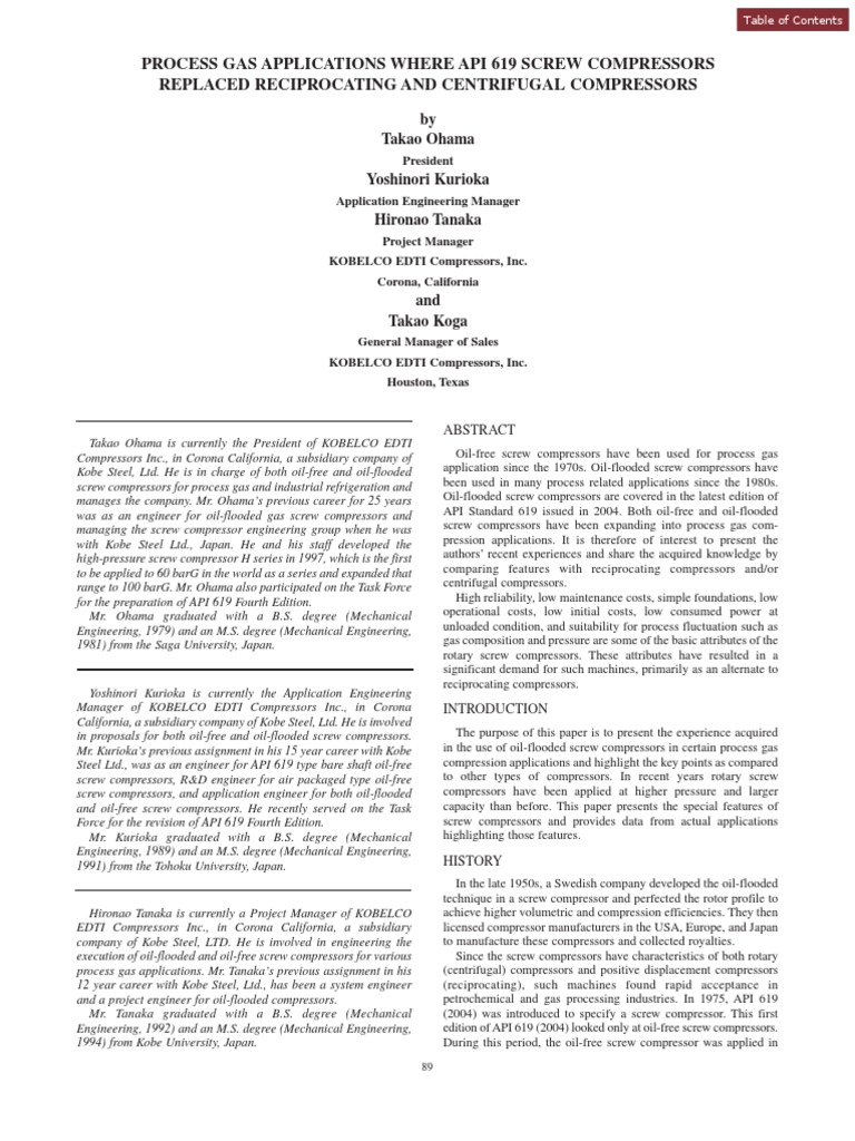 API 619 STD Oil Flooded Screw Compressor PDF | PDF | Gas Compressor ...