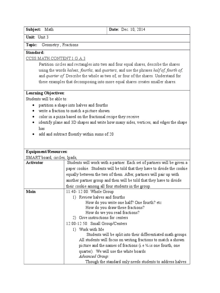 Fraction Lesson Plan | PDF | Shape | Fraction (Mathematics)