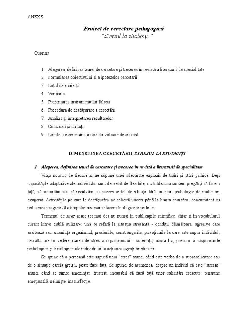 Proiect de Cercetare Pedagogica | PDF