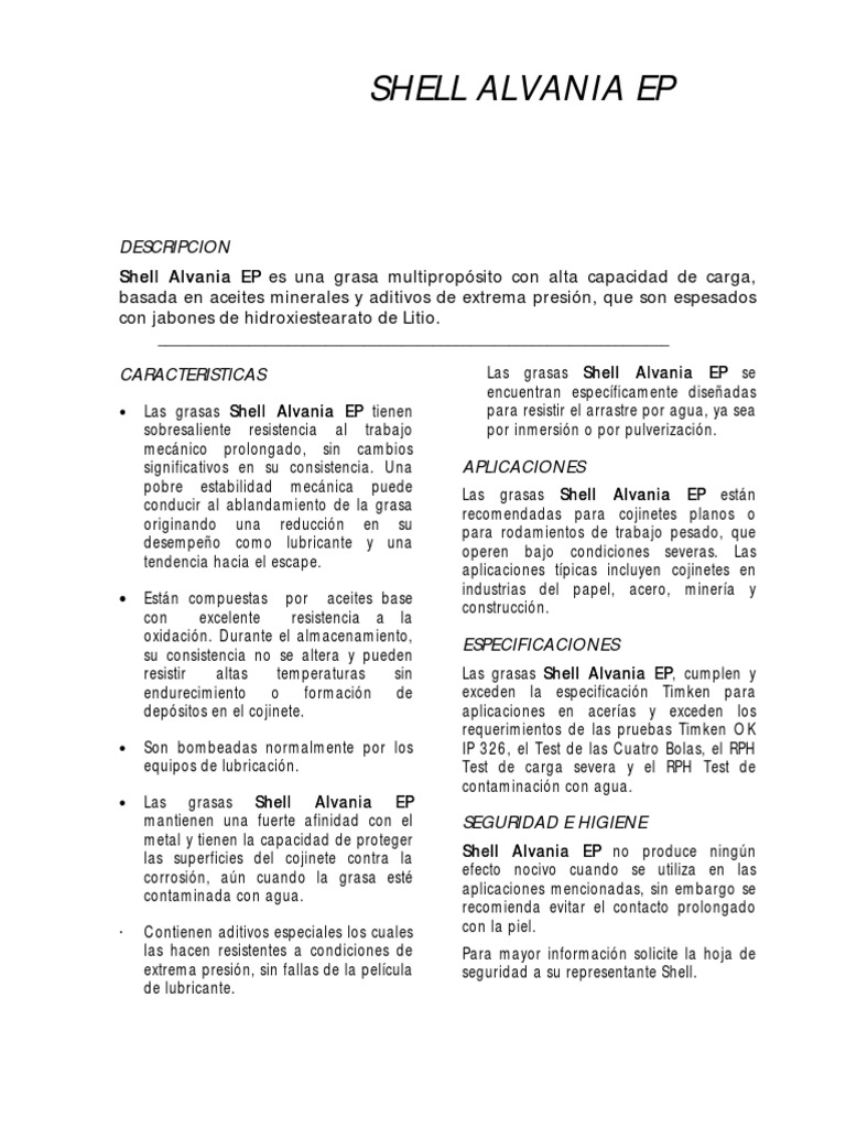 Alvania EP | PDF | Lubricante | Industrias
