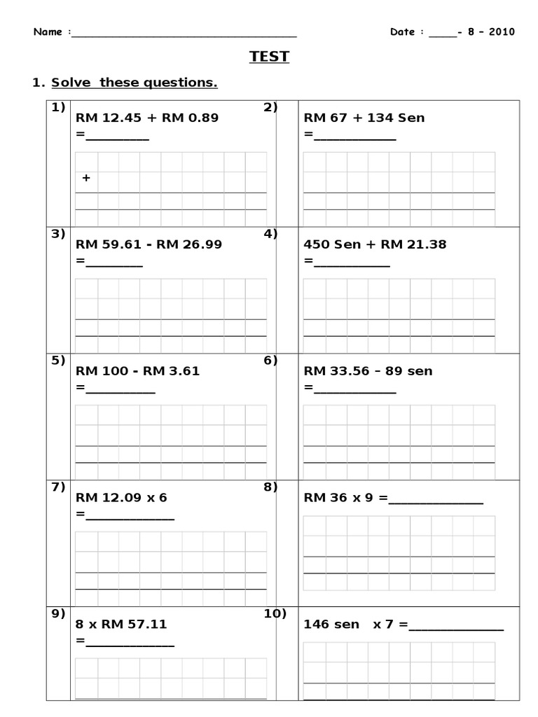 Money Math Test Questions | PDF