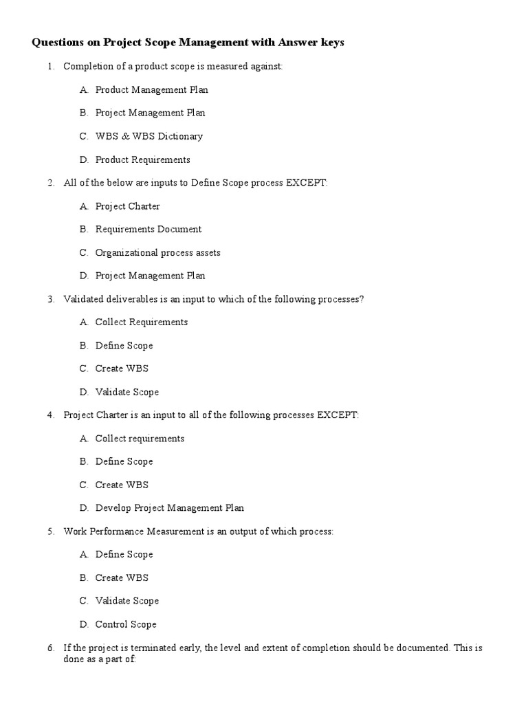 Questions With Answers - Project Scope Management | PDF | Project Management | Systems Science