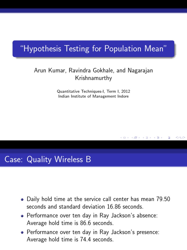 Hypothesis Testing of Population Mean | PDF | Statistical Hypothesis ...