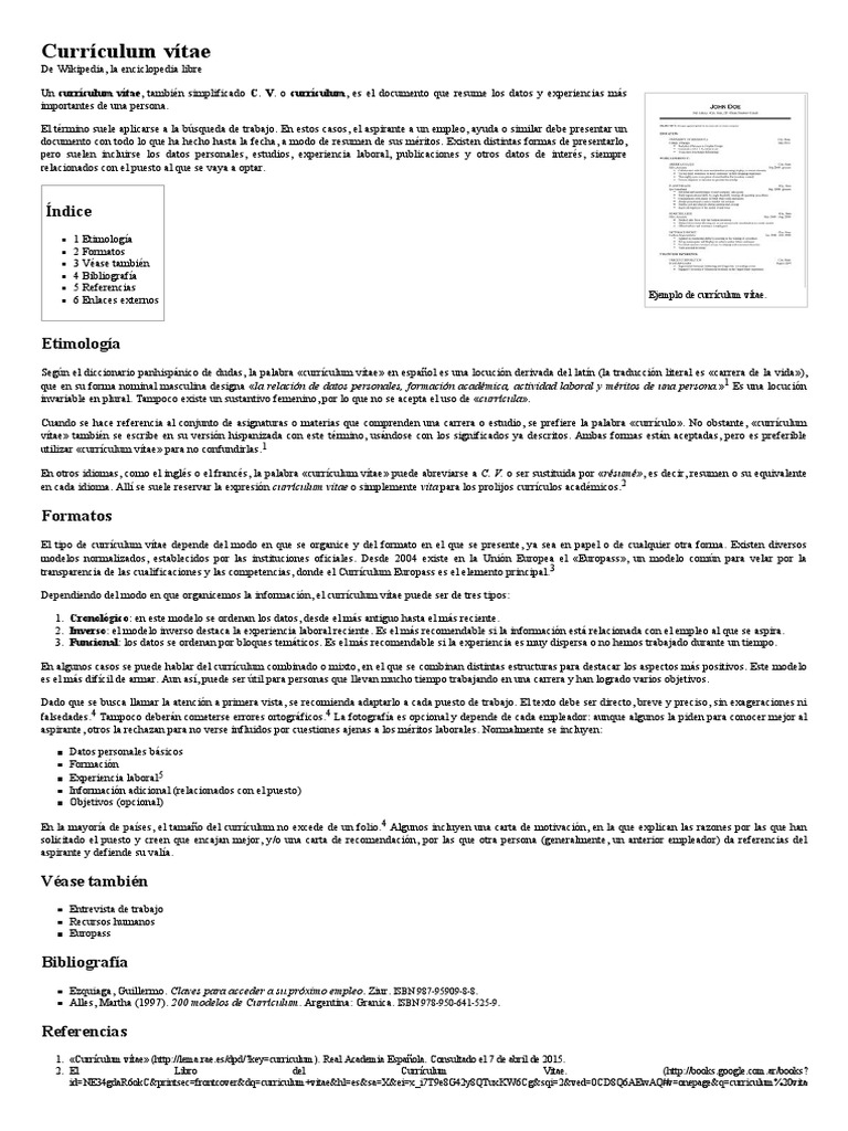 Currículum Vítae - Wikipedia, La Enciclopedia Libre | PDF | Plan de ...