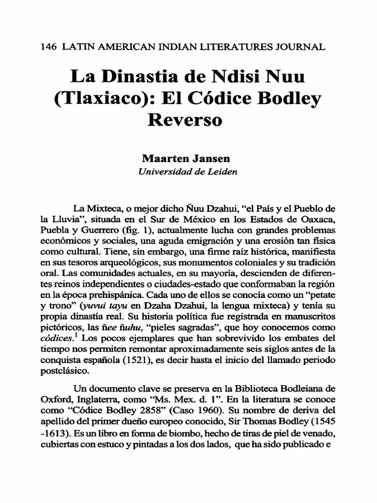 Jansen, Maarten. Dinastía Ndisi Nuu, Códice Bodley Reverso | PDF