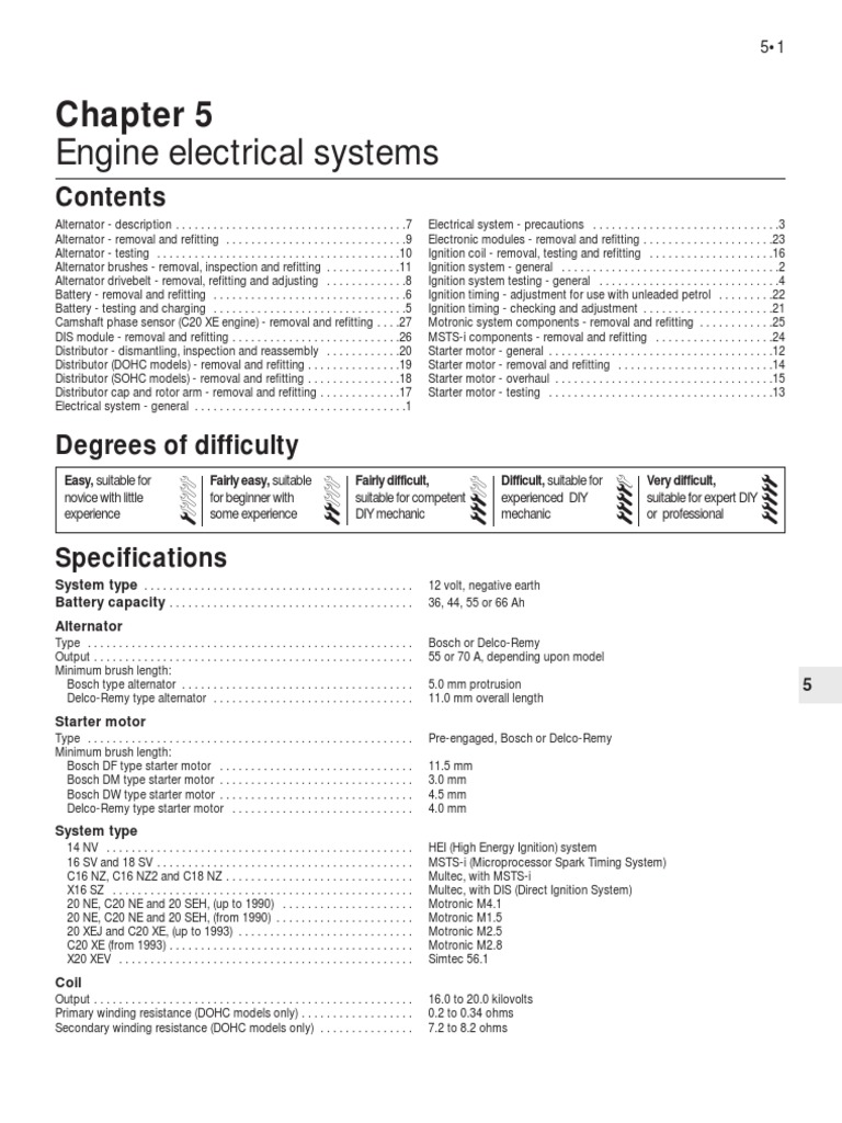 Engine Electrical Systems: System Type Battery Capacity Alternator ...