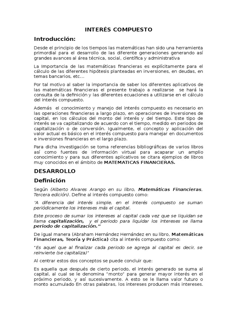 Interés Compuesto | PDF | Finanzas Matemáticas | Interés