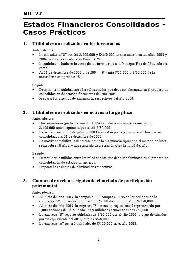 NIC 27 (Casos Prácticos) | PDF | normas internacionales de INFORMACION ...