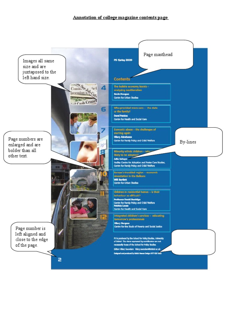 Annotation of College Magazine Contents Page | PDF