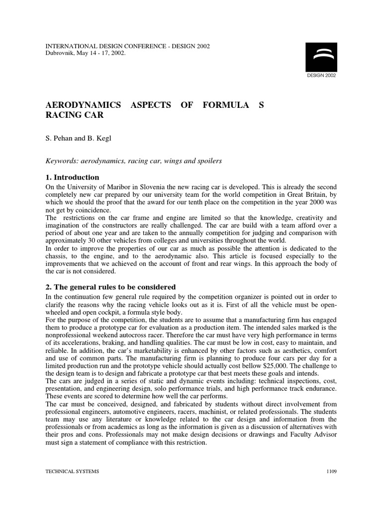 Aerodynamic Aspects of A Formula Student Race Car | PDF | Auto Racing ...