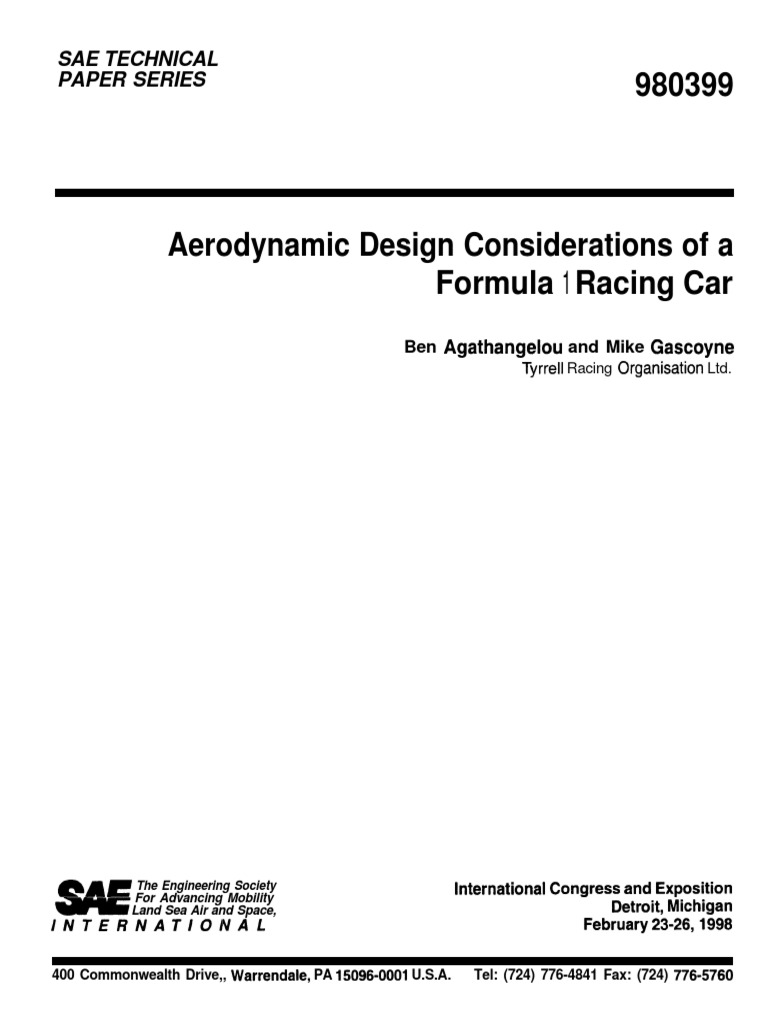 Aerodynamic Design Considerations of A Formula 1 Racing Car | PDF ...