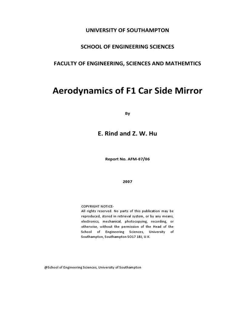 Aerodynamics of F1 Car Side Mirror | PDF | Reynolds Number | Turbulence