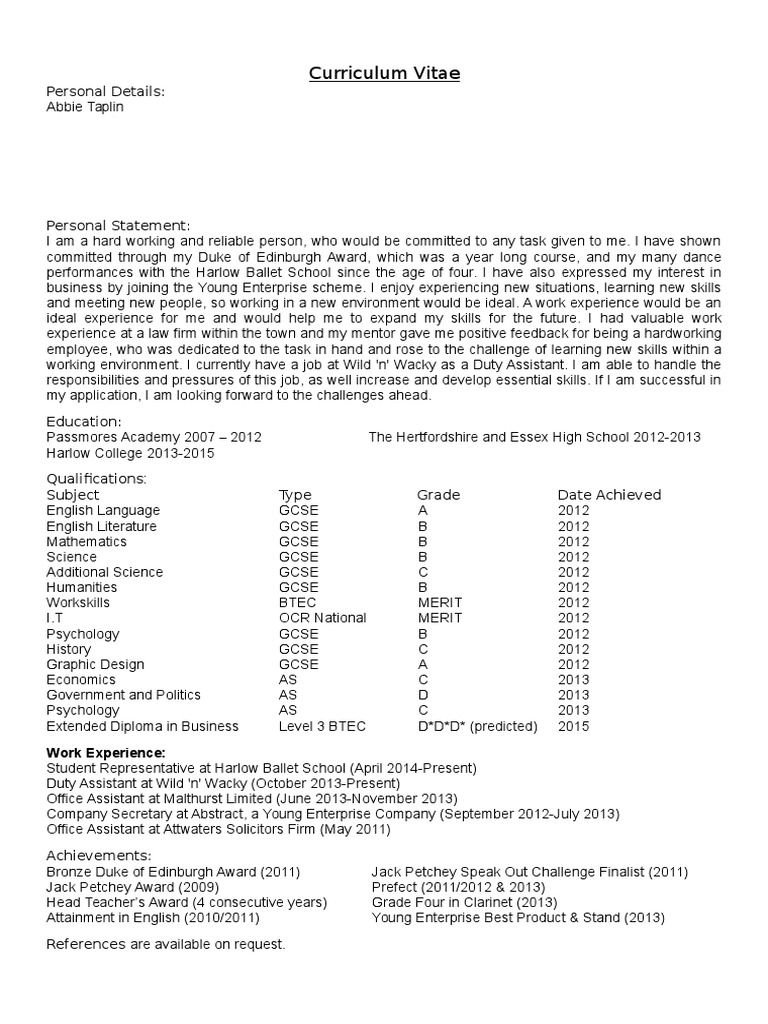 Curriculum Vitae: Work Experience | PDF