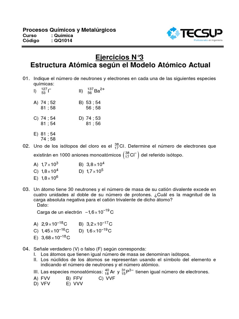 EJERCICIO 03 Estructura Atómica PDF | PDF | Protón | Átomos EJERCICIO 03 Estructura Atómica PDF | PDF | Protón | Átomos