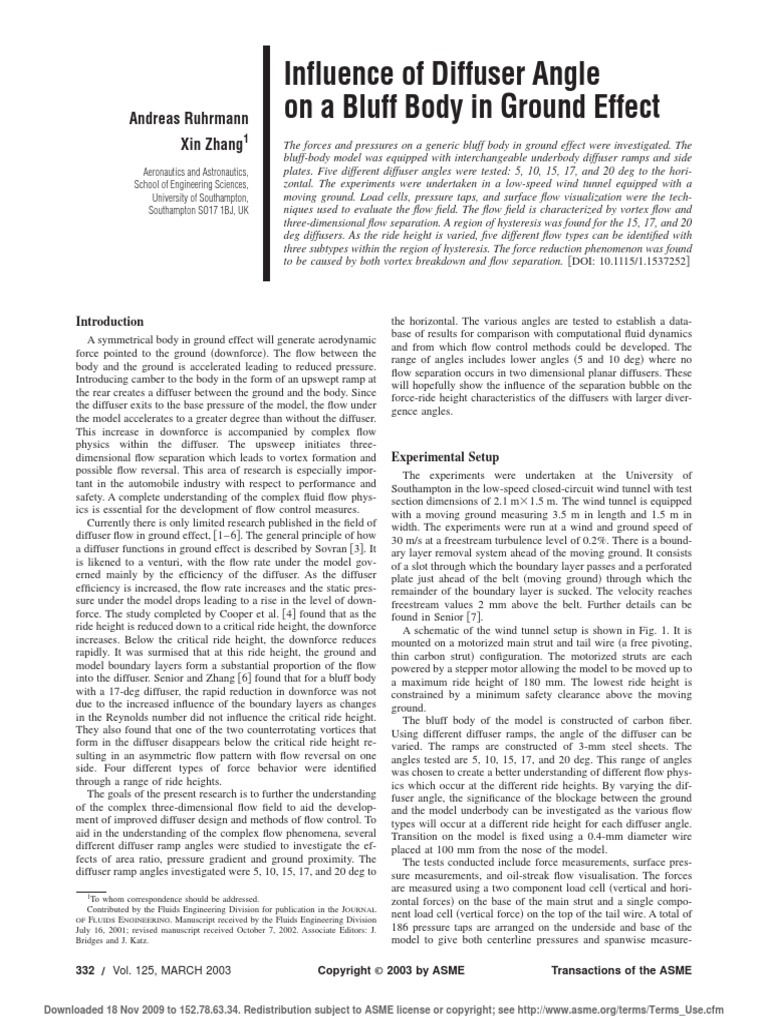 Influence of Diffuser Angle On A Bluff Body in Ground Effect | PDF ...