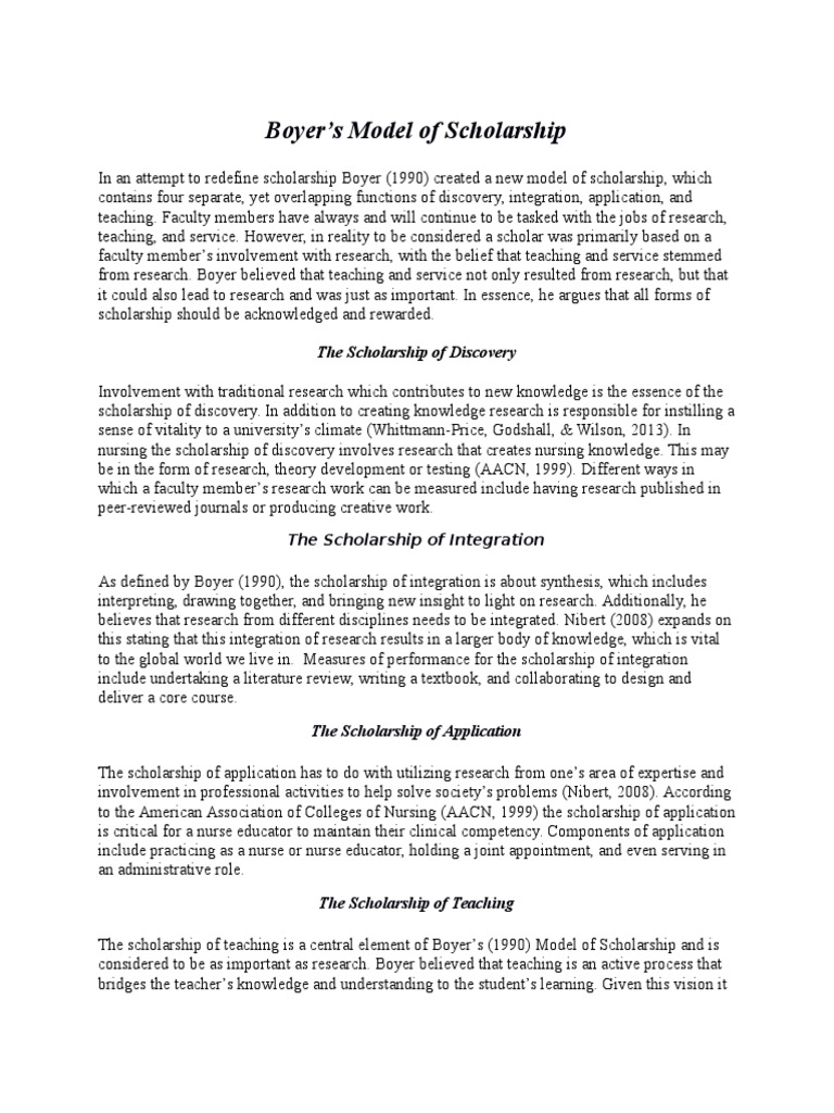 Boyers Model of Scholarship | PDF | Teachers | Nursing