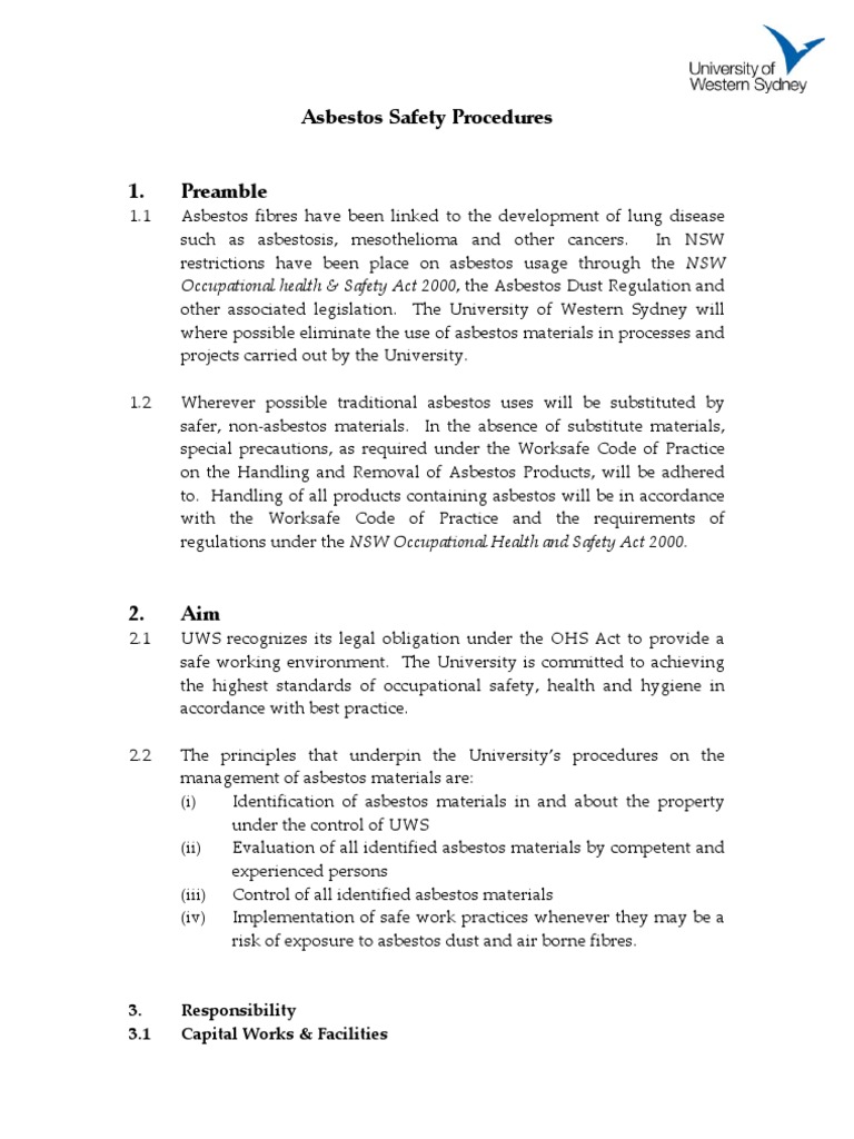 Asbestos Safety Procedure | Asbestos | Occupational Safety And Health ...