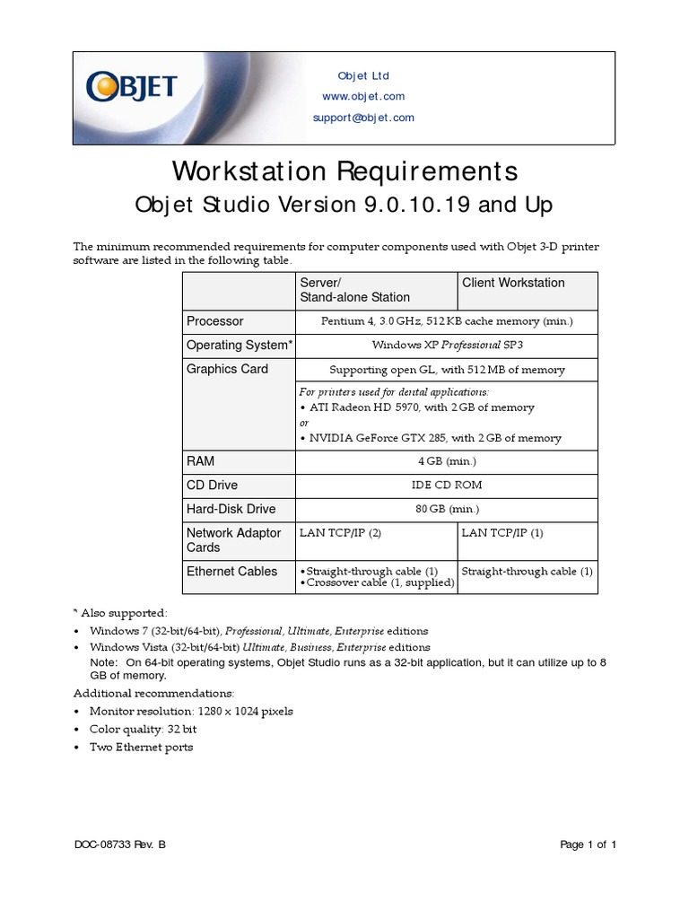 Objet 3D Printer Workstation Specs | PDF | Computers