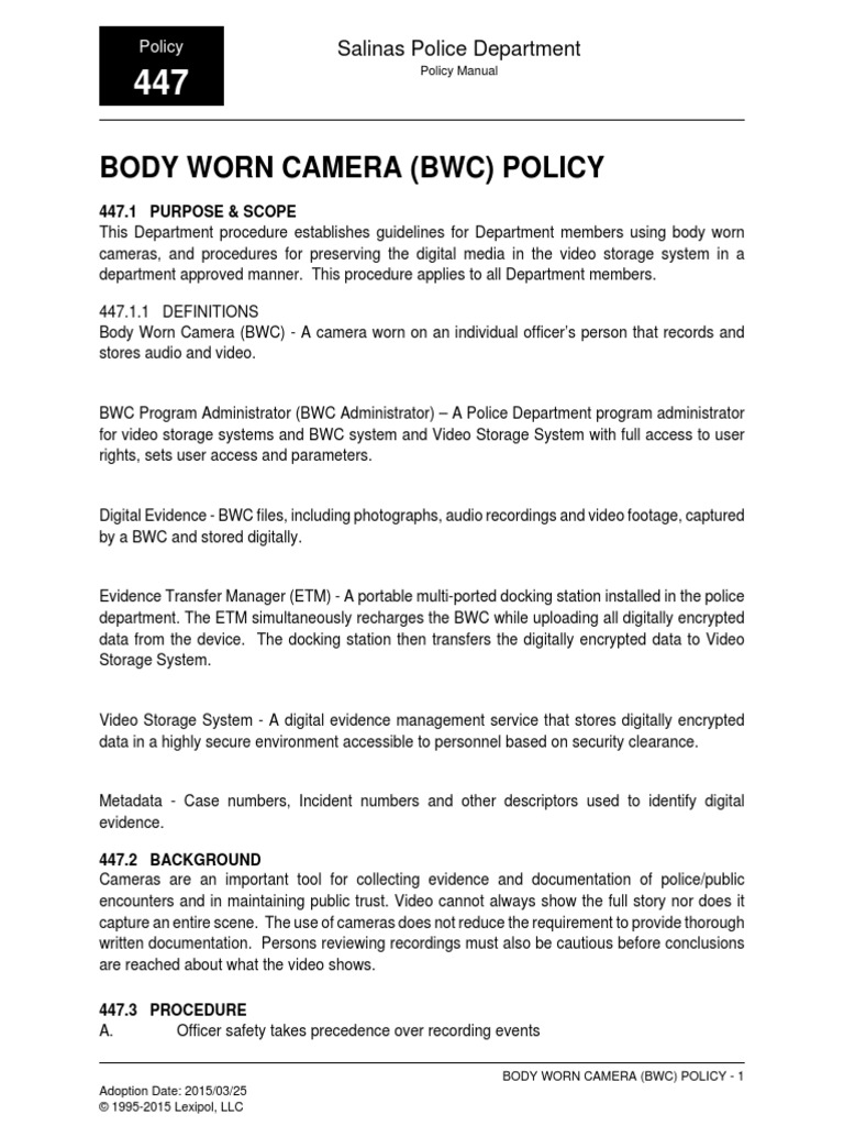 Salinas Police Body Camera Policy | Search Warrant | Search And Seizure ...