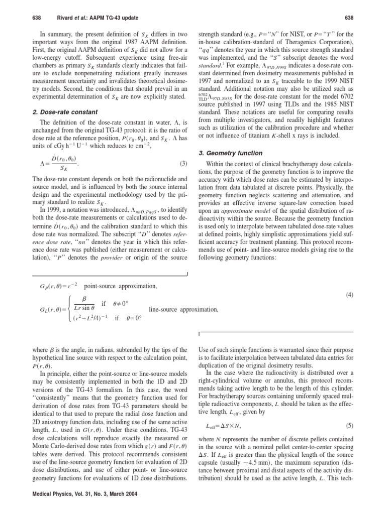 Dose-Rate Constant: Standard | PDF | Dosimetry | Absorbed Dose