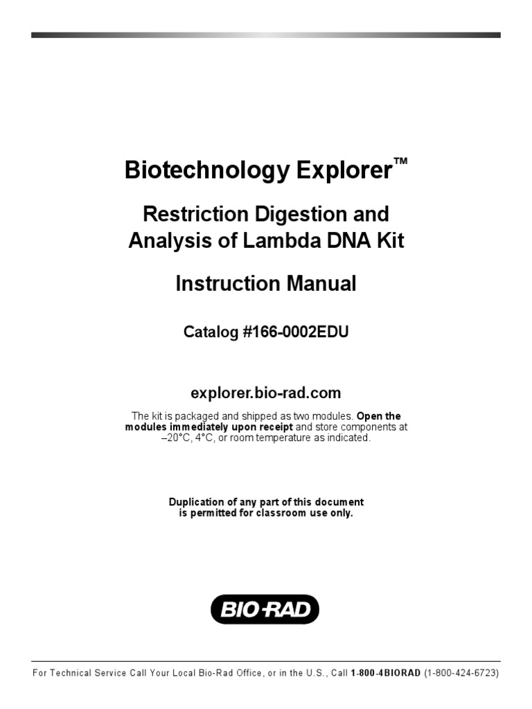 Restriction Digest and Analysis of Lambda DNA Kit Manual | PDF ...