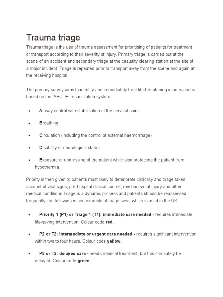 Trauma Triage | PDF | Major Trauma | Emergency Department