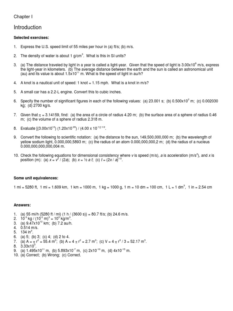 Physics Chapter 1 Introduction Exercises | PDF