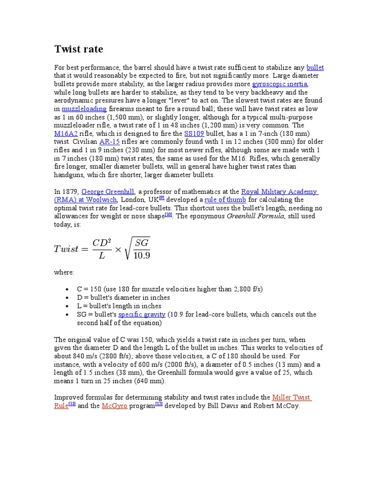 Twist Rate | PDF | Projectiles | Firearms