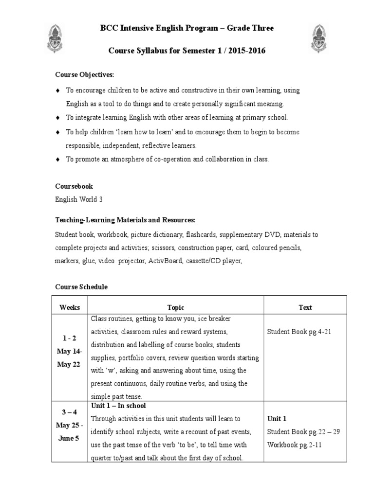 BCC Intensive English Program - Grade Three Course Syllabus For ...