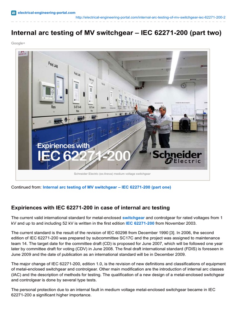 Internal Arc Testing of MV Switchgear IEC 62271-200 Part Two | PDF ...