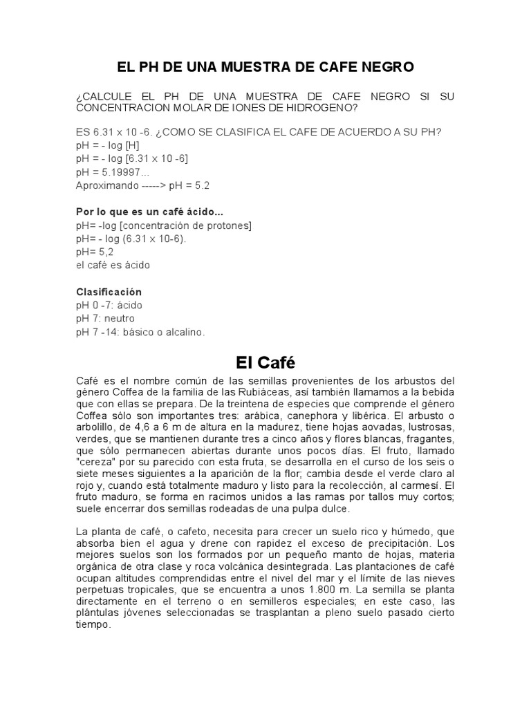 pH del Café Negro: Análisis y Clasificación | PDF | café | Cafeína