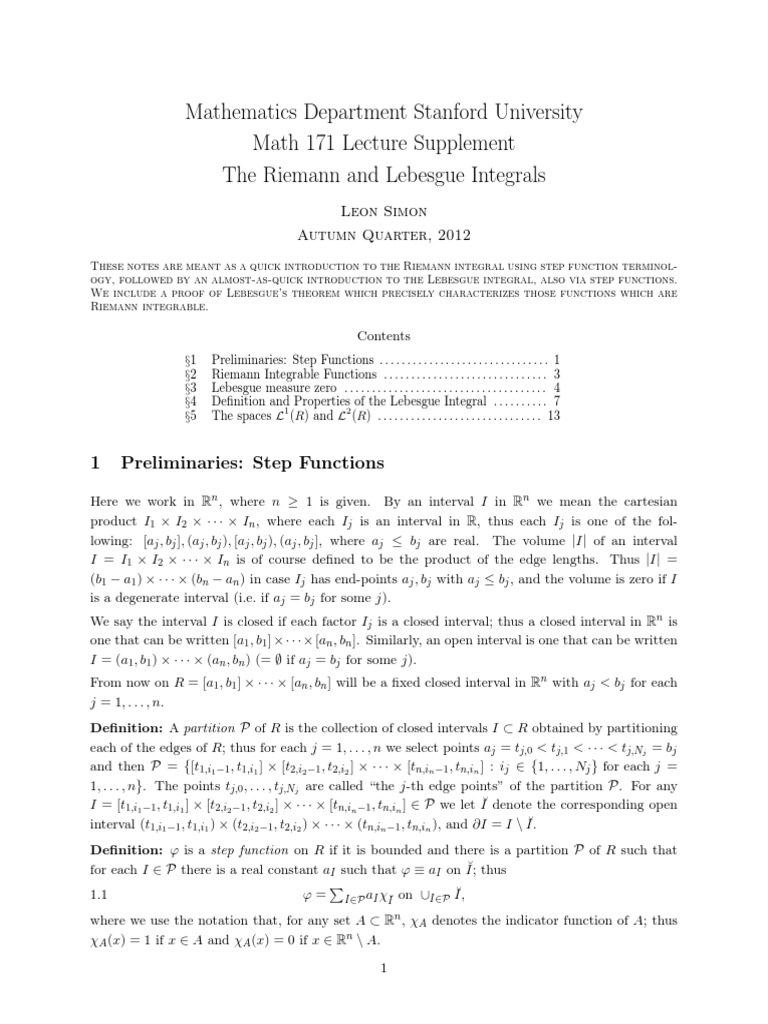 Riemann and Lebesgue Integrals Overview | PDF | Lebesgue Integration | Continuous Function