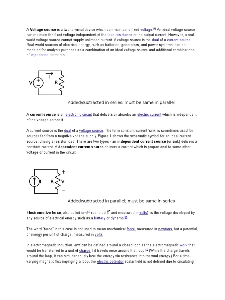 Voltage Load Resistance Dual Current Source: Added/subtracted in Series ...