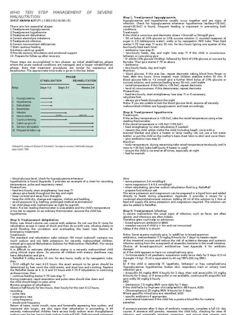 Who Ten Step Management of Severe Malnutrition | Malnutrition ...