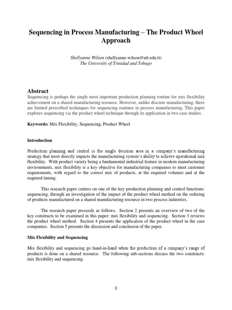 Sequencing in Process Manufacturing - The Product Wheel Approach | PDF ...